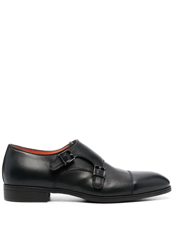 Santoni Double-buckle Leather Monk Shoes - Black