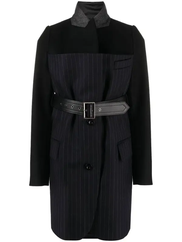 Sacai Belted Pinstriped Wool Blazer