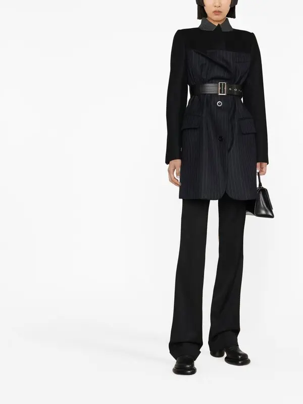 Sacai Belted Pinstriped Wool Blazer
