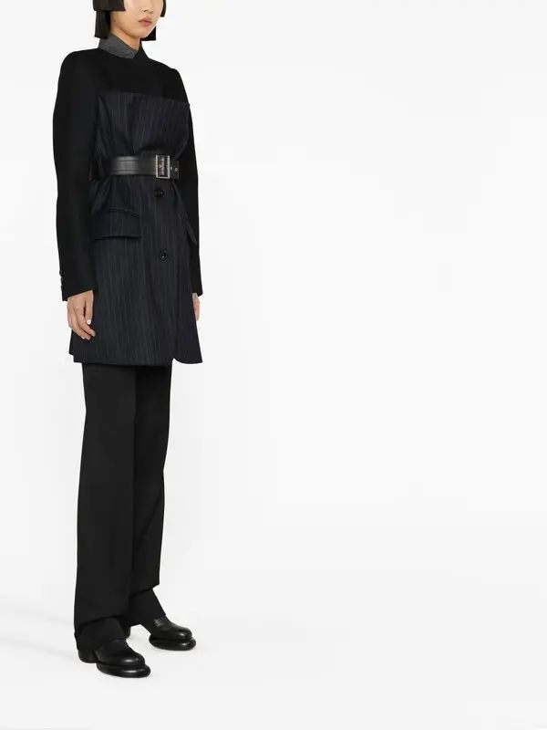 Sacai Belted Pinstriped Wool Blazer