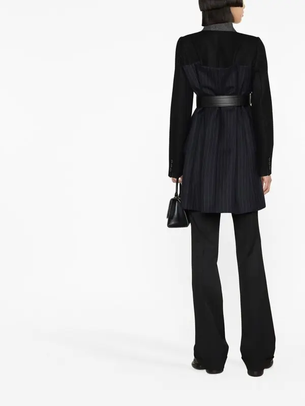 Sacai Belted Pinstriped Wool Blazer