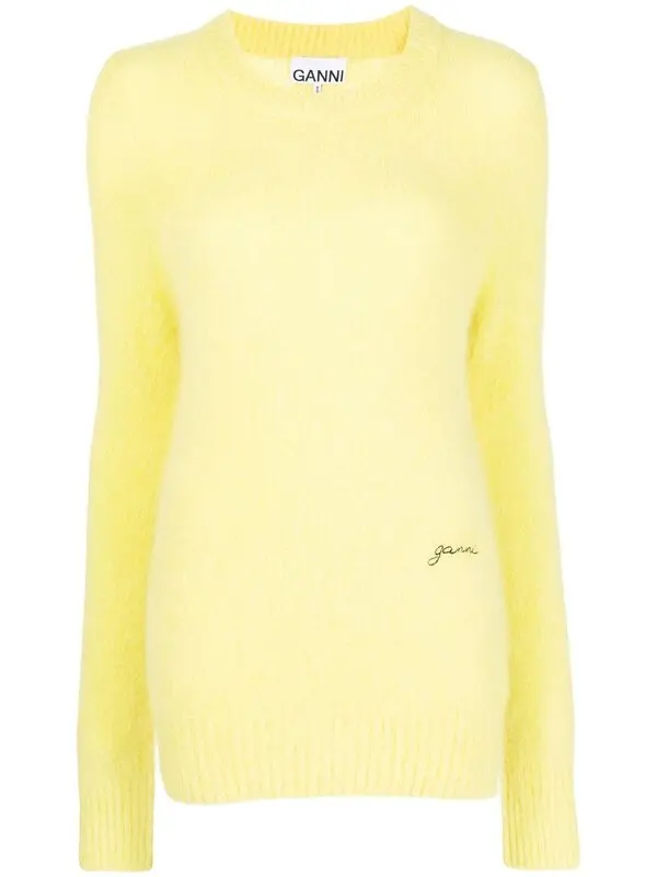 GANNI Logo-embroidered Crew-neck Sweater - Yellow