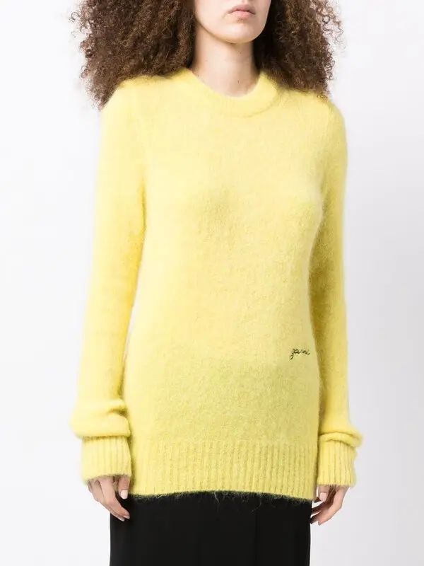 GANNI Logo-embroidered Crew-neck Sweater - Yellow
