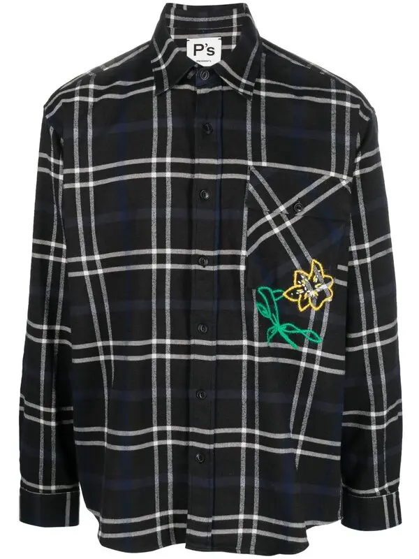 PRESIDENT’S Embroidered-floral Check Shirt