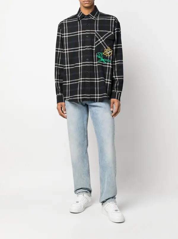 PRESIDENT’S Embroidered-floral Check Shirt