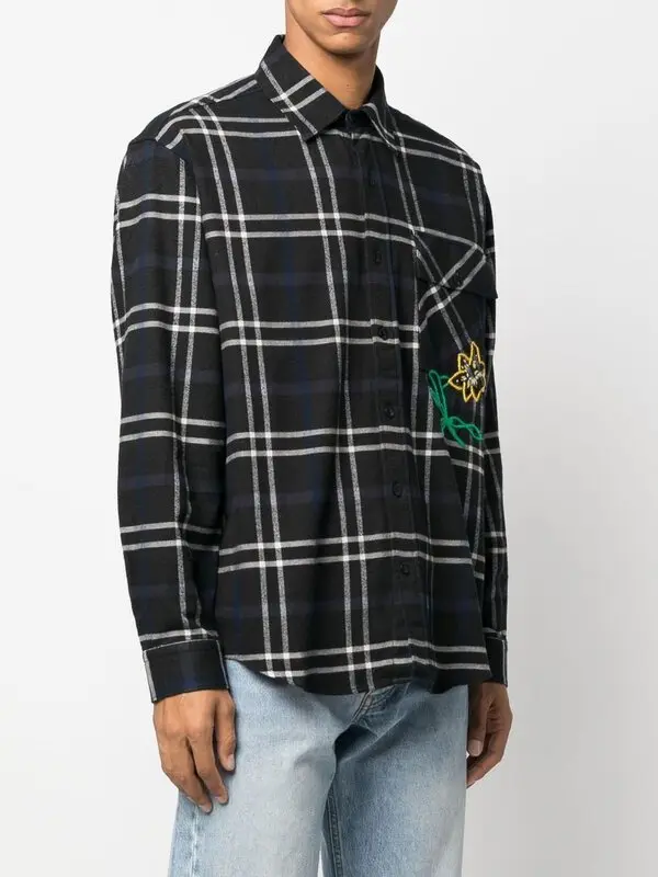 PRESIDENT’S Embroidered-floral Check Shirt