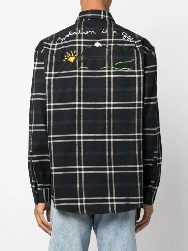 PRESIDENT’S Embroidered-floral Check Shirt
