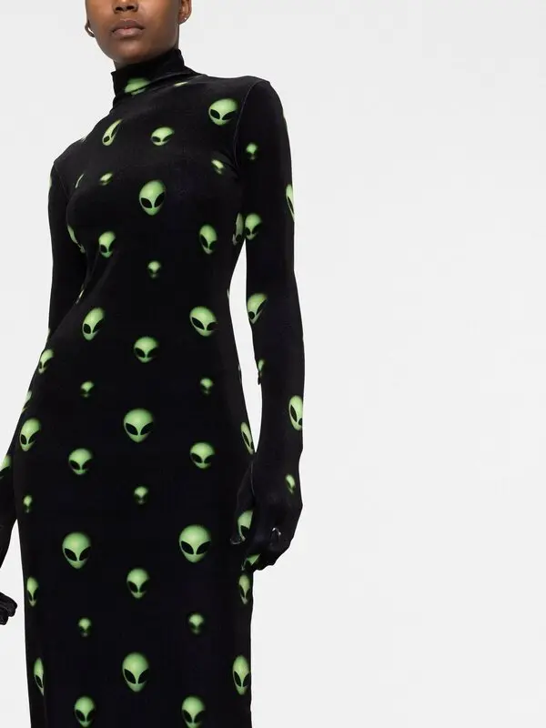 Vetements Graphic Print High Neck Long Sleeve Maxi Dress