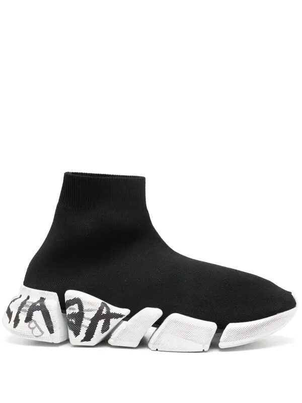Balenciaga Speed 2.0 Graffiti Sock Sneakers - Black