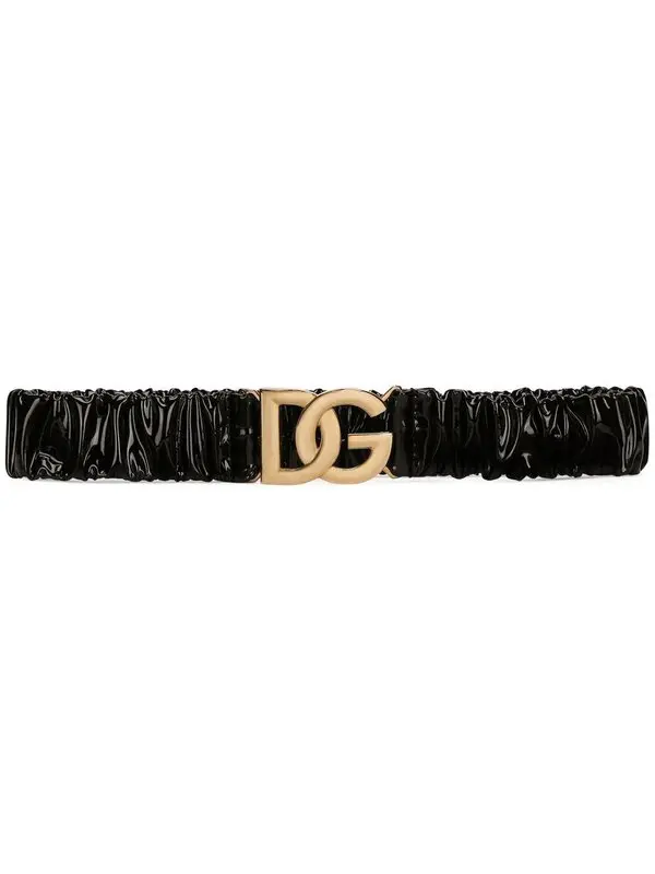 Dolce & Gabbana Dg-logo Patent Leather Belt - Black