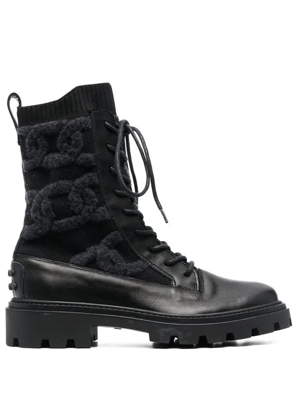 TOD'S Shearling Logo Combat Boots
