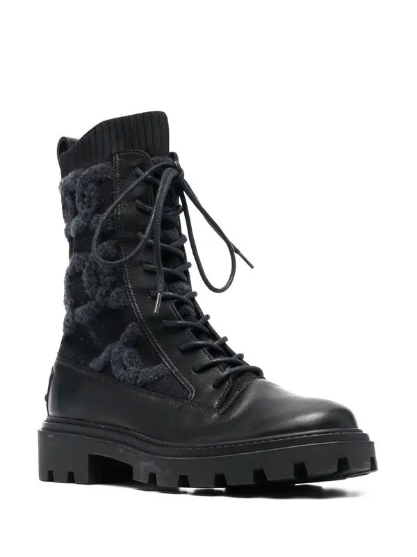 TOD'S Shearling Logo Combat Boots