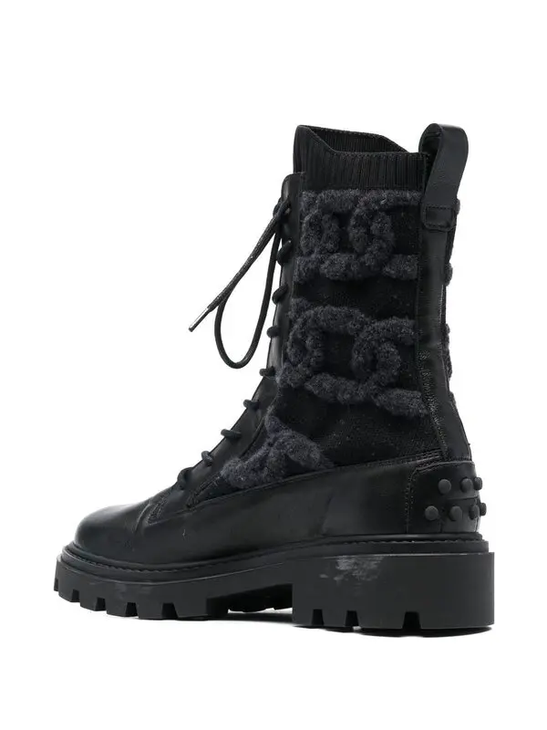 TOD'S Shearling Logo Combat Boots