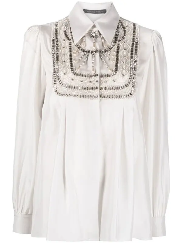 Alberta Ferretti Embellished Silk Shirt - White