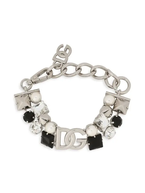 Dolce & Gabbana Dg-logo Rhinestone-embellished Bracelet - Silver