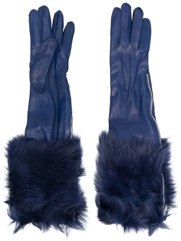 Alberta Ferretti Shearling Trimmed Leather Gloves