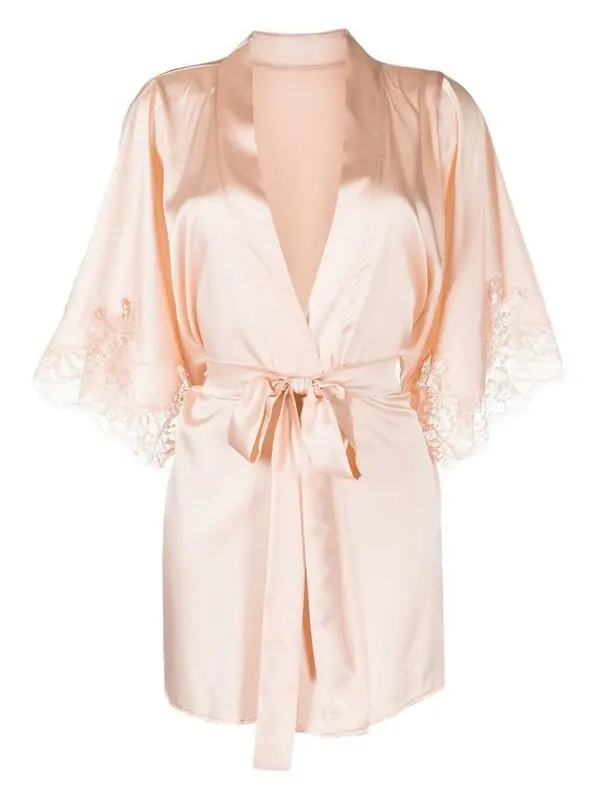 FLEUR OF ENGLAND Lace-trim Silk Robe - Pink
