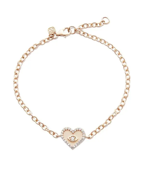 SYDNEY EVAN 14kt Yellow Heart Evil Eye Charm Bracelet - Gold