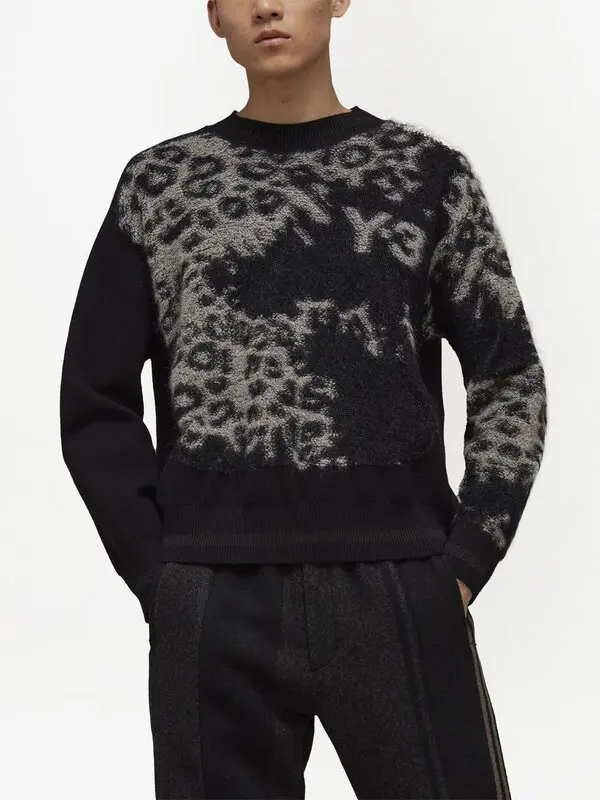 Y3 Leopard-Print Crew-Neck Jumper In Black - 39% Off | Editorialist