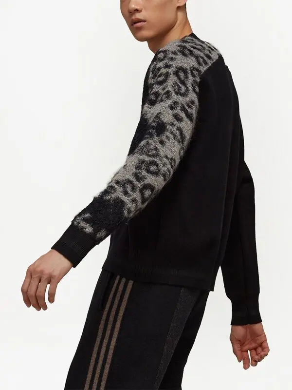 Y3 Leopard-Print Crew-Neck Jumper In Black - 39% Off | Editorialist