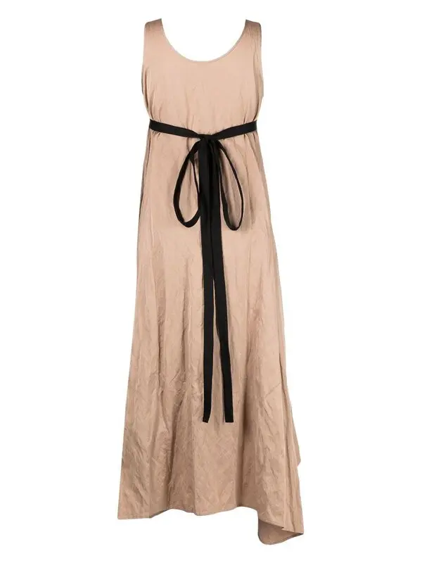 FORME D'EXPRESSION Belted Asymmetric-hem Dress - Brown