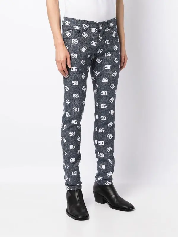 Dolce & Gabbana Slim-cut Monogram-print Jeans - Blue