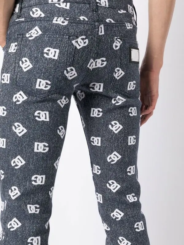 Dolce & Gabbana Slim-cut Monogram-print Jeans - Blue