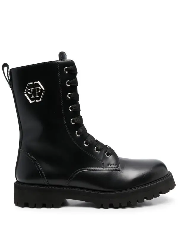 Philipp Plein Hexagon Logo-plaque Leather Boots