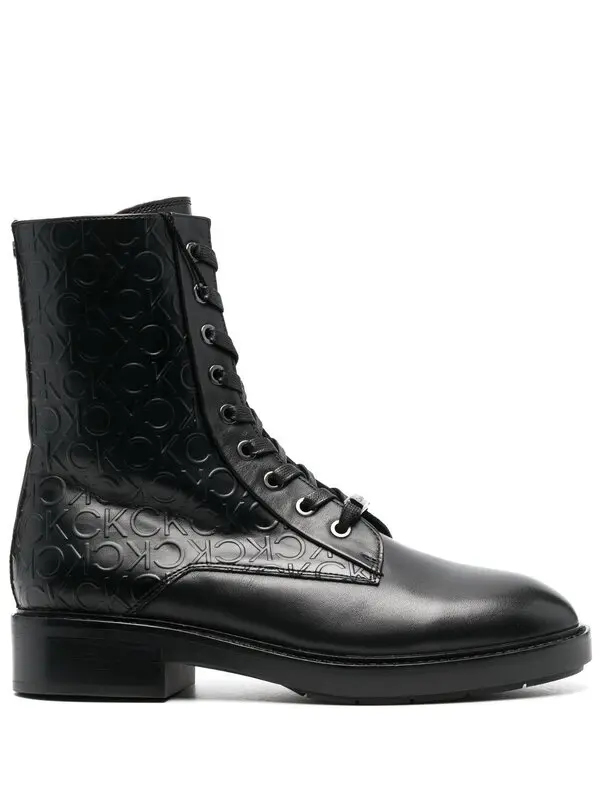 Calvin Klein Debossed Monogram Calf Leather Combat Boots