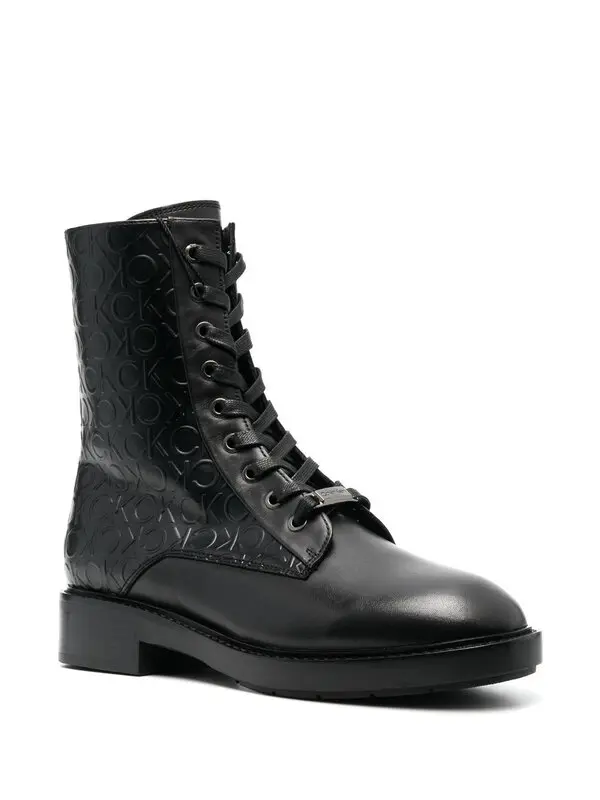 Calvin Klein Debossed Monogram Calf Leather Combat Boots