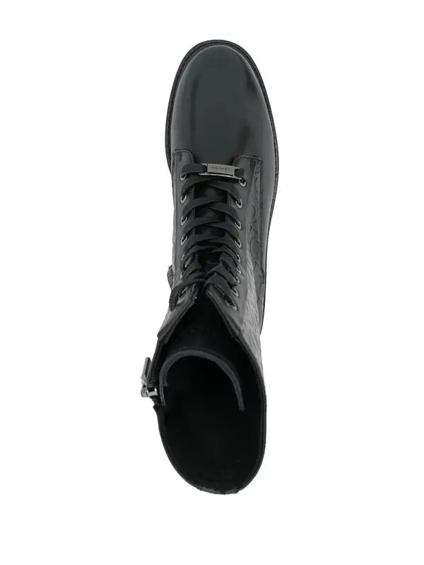 Calvin Klein Debossed Monogram Calf Leather Combat Boots