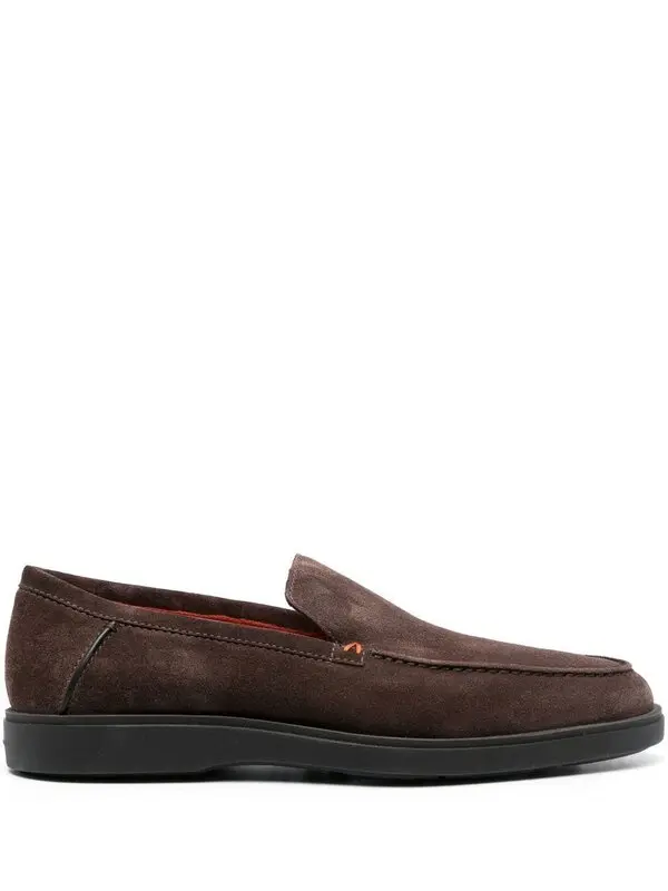 Santoni Drain Suede Loafers - Brown