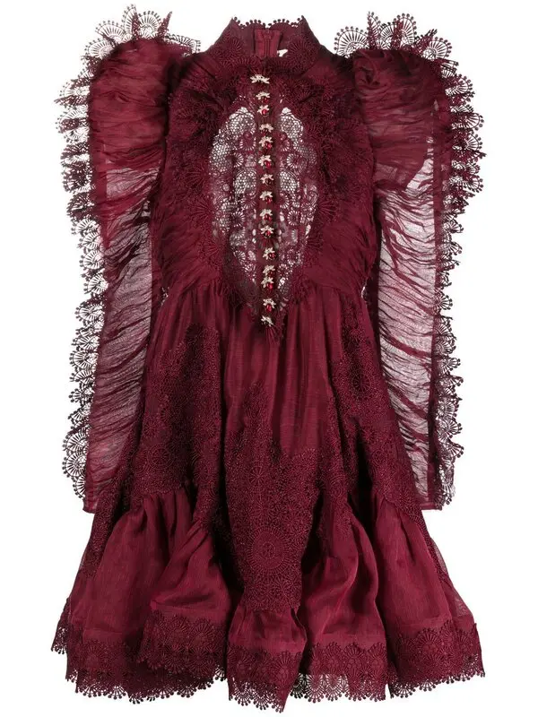 Zimmermann Kaleidoscope Doily-ruffle Mini Dress - Red