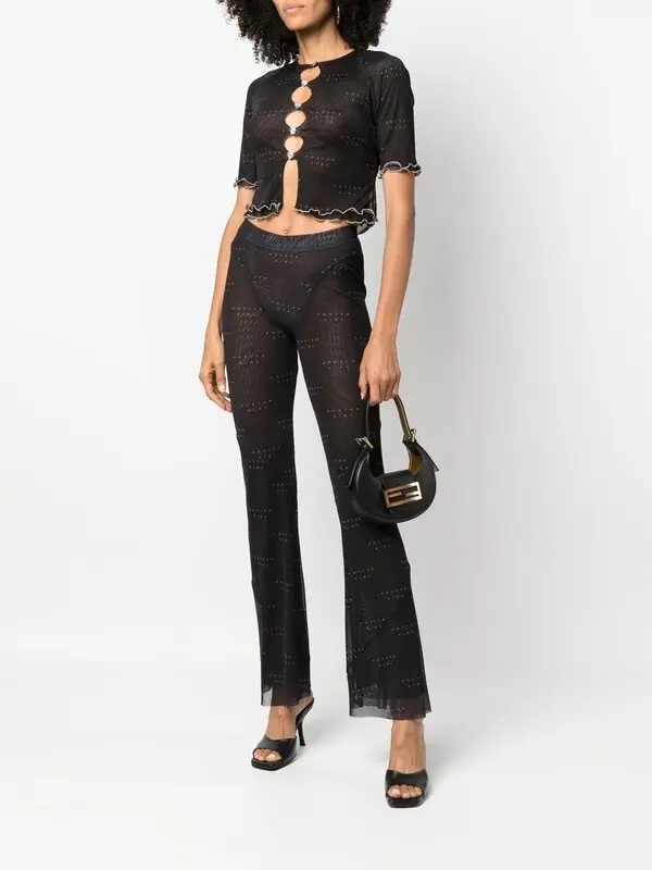 POSTER GIRL Logo-print Mesh Bootcut Trousers