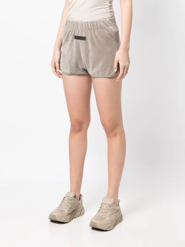 Fear Of God Logo-patch Velour Shorts - Grey