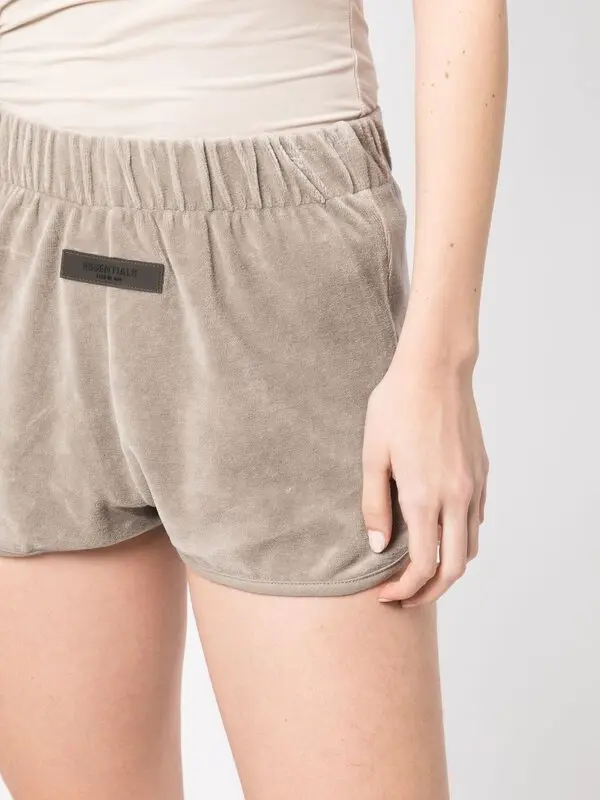 Fear Of God Logo-patch Velour Shorts - Grey