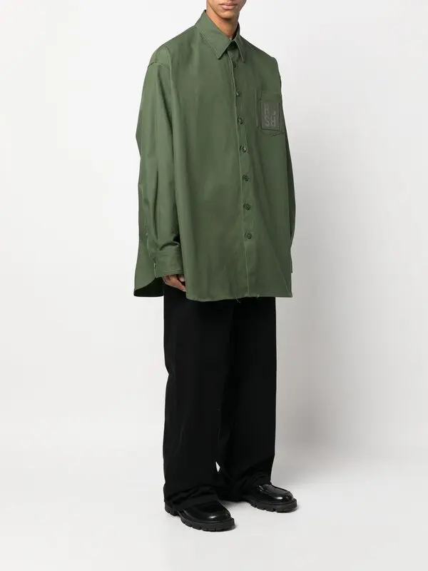Raf Simons Oversized Logo-Patch Cotton Shirt - Green | Editorialist