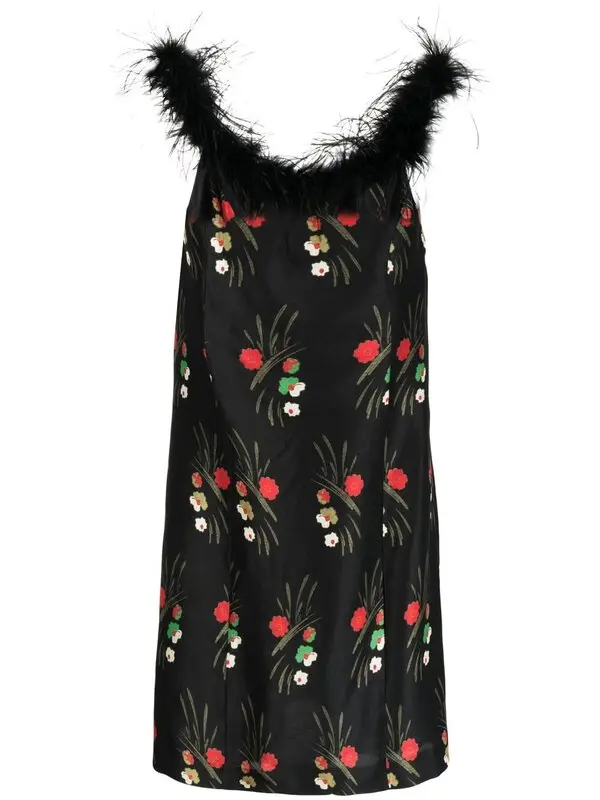 Rixo Floral-print Feather-trim Dress