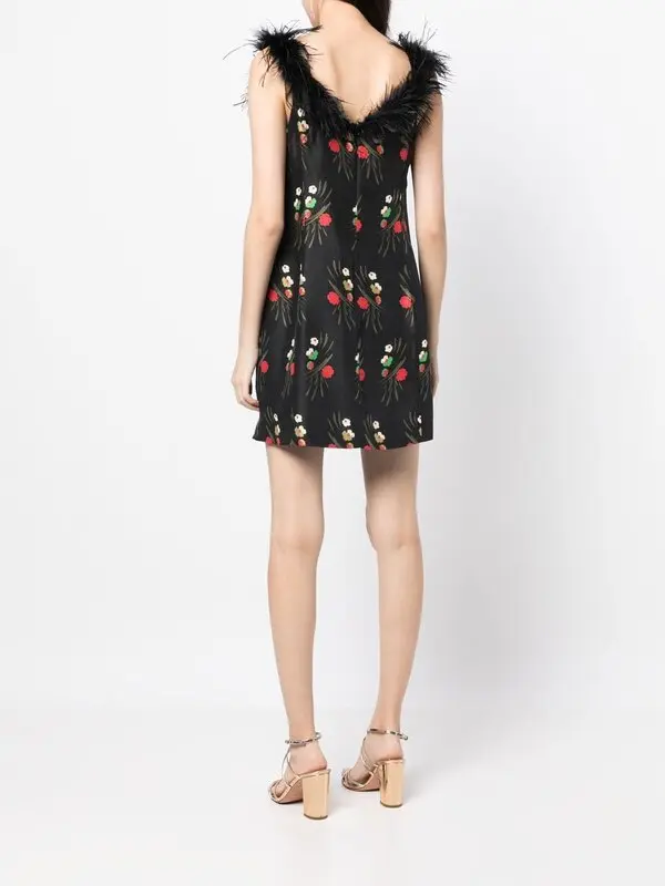 Rixo Floral-print Feather-trim Dress
