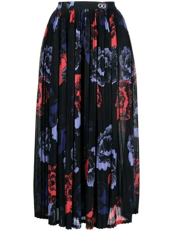 FERRAGAMO Floral-print Pleated Midi Skirt - Black