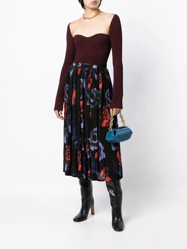 FERRAGAMO Pleated Floral Print Midi Skirt