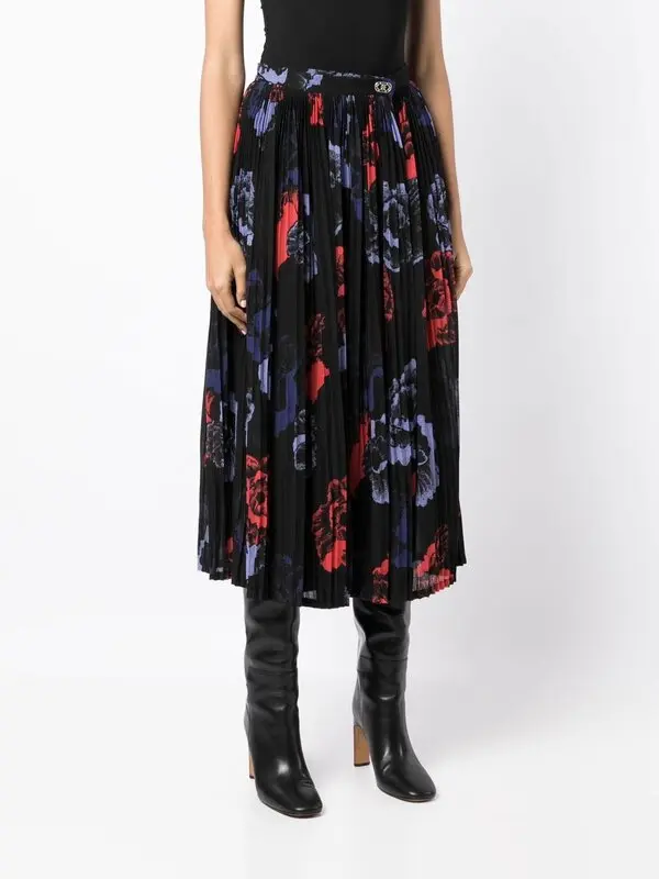 FERRAGAMO Pleated Floral Print Midi Skirt