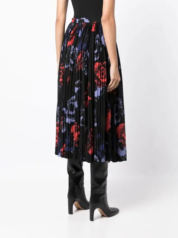 FERRAGAMO Pleated Floral Print Midi Skirt