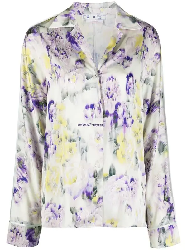Off-White Chine Satin Floral-print Shirt - Green
