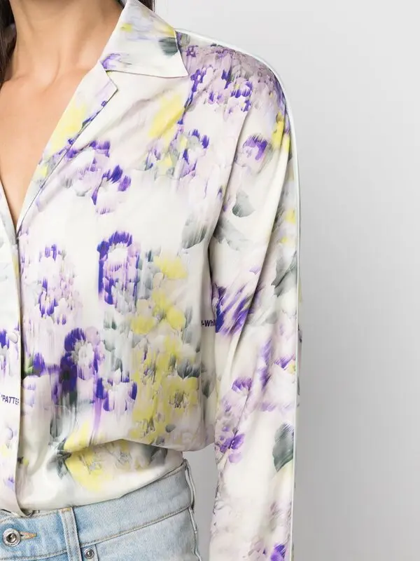 Off-White Chine Satin" Floral Print Shirt