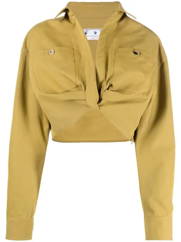 Off-White Twist-front Cropped Shirt - Green