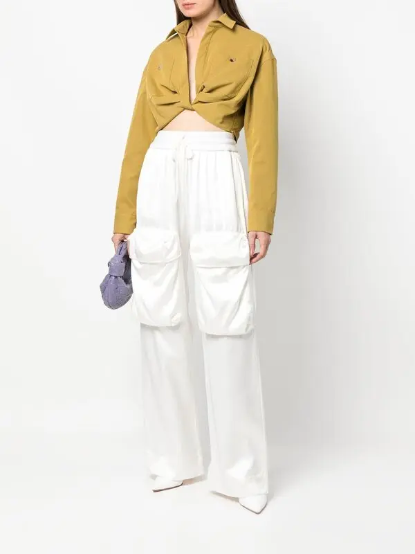 Off-White Twist-front Cropped Shirt - Green