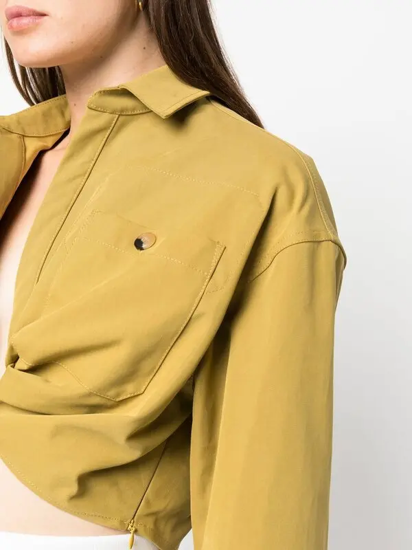 Off-White Twist-front Cropped Shirt - Green