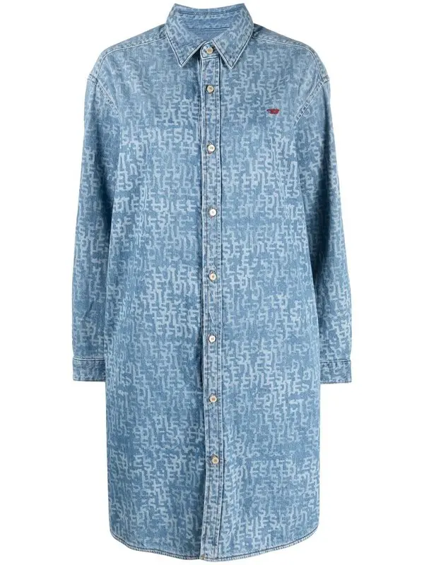 DIESEL® All-over Logo" Denim Shirt Dress
