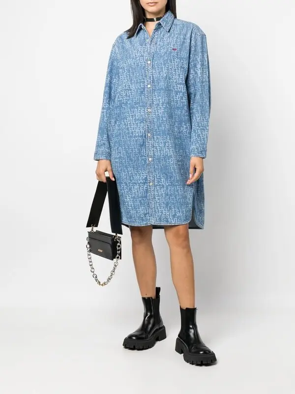 DIESEL® All-over Logo" Denim Shirt Dress